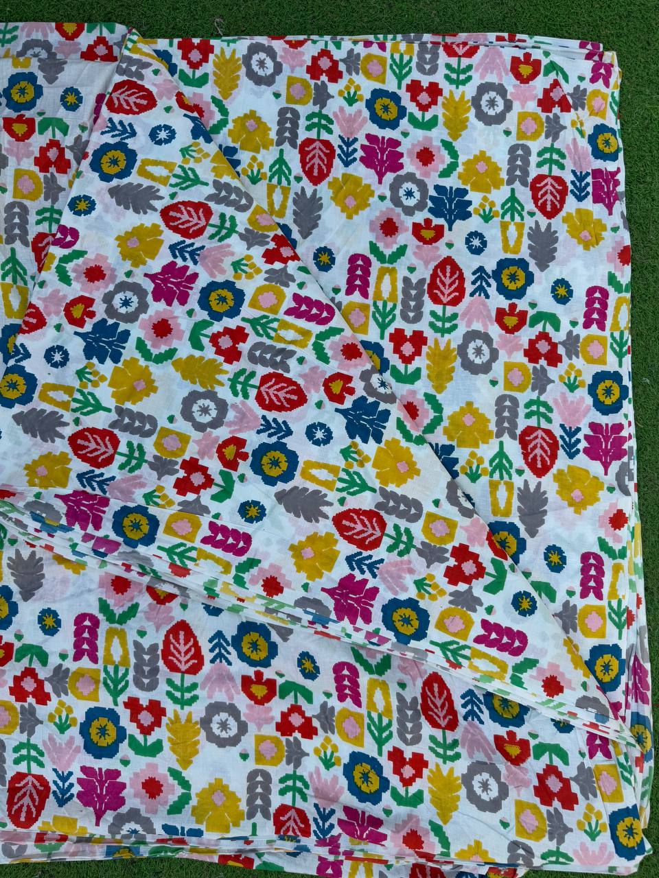 Colourful Floral White Cotton Indian Block Print - Miss Gingers